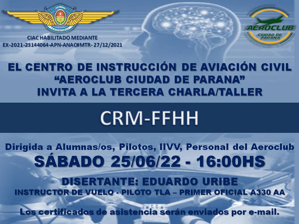 Charla/Taller sobre "CRM-FFHH" - Aeroclub Ciudad de Paraná